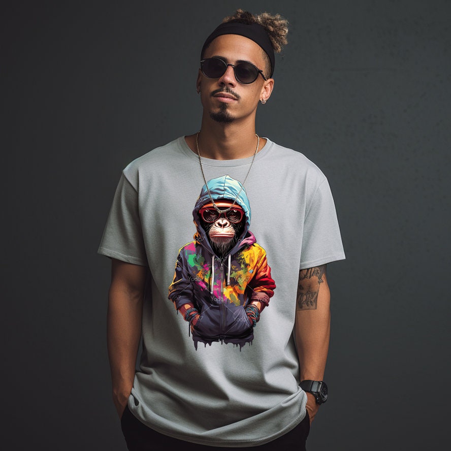 Cool Monkey Wearing Glasses and Hoodie for Sublimation Printing, DTF ...