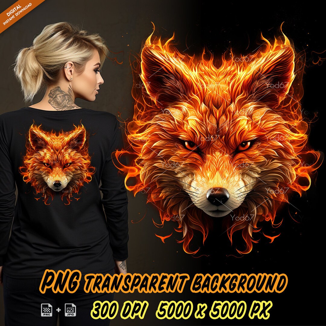 Fire Fox Head for Sublimation Printing, Fox Head T-shirt Design Clipart ...