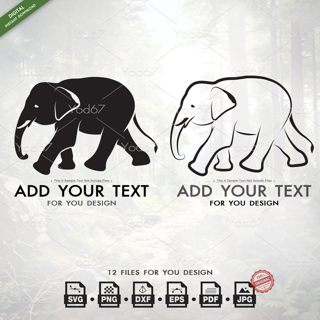 Elephant SVG, Elephant Vector Clipart Design Png Eps Dxf, Cut File ...