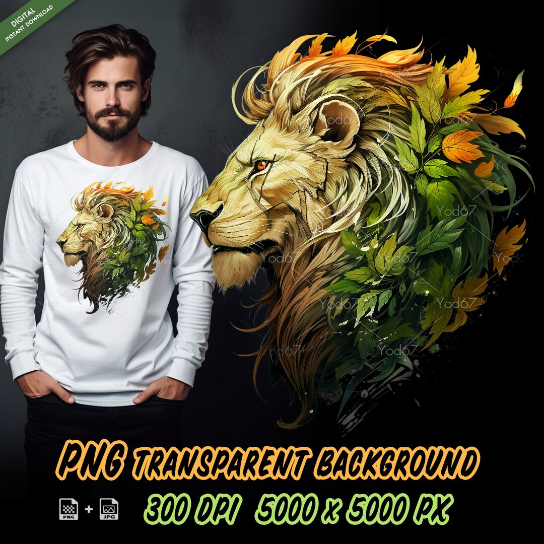 Lion Head and Leaf for Sublimation Printing, Lion T-shirt Design ...