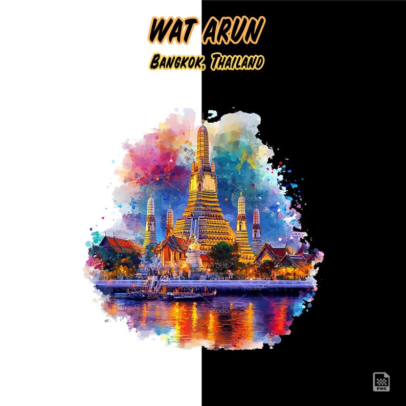 Wat Arun Png for Sublimation Printing, Watercolor Wat Arun T-shirt ...