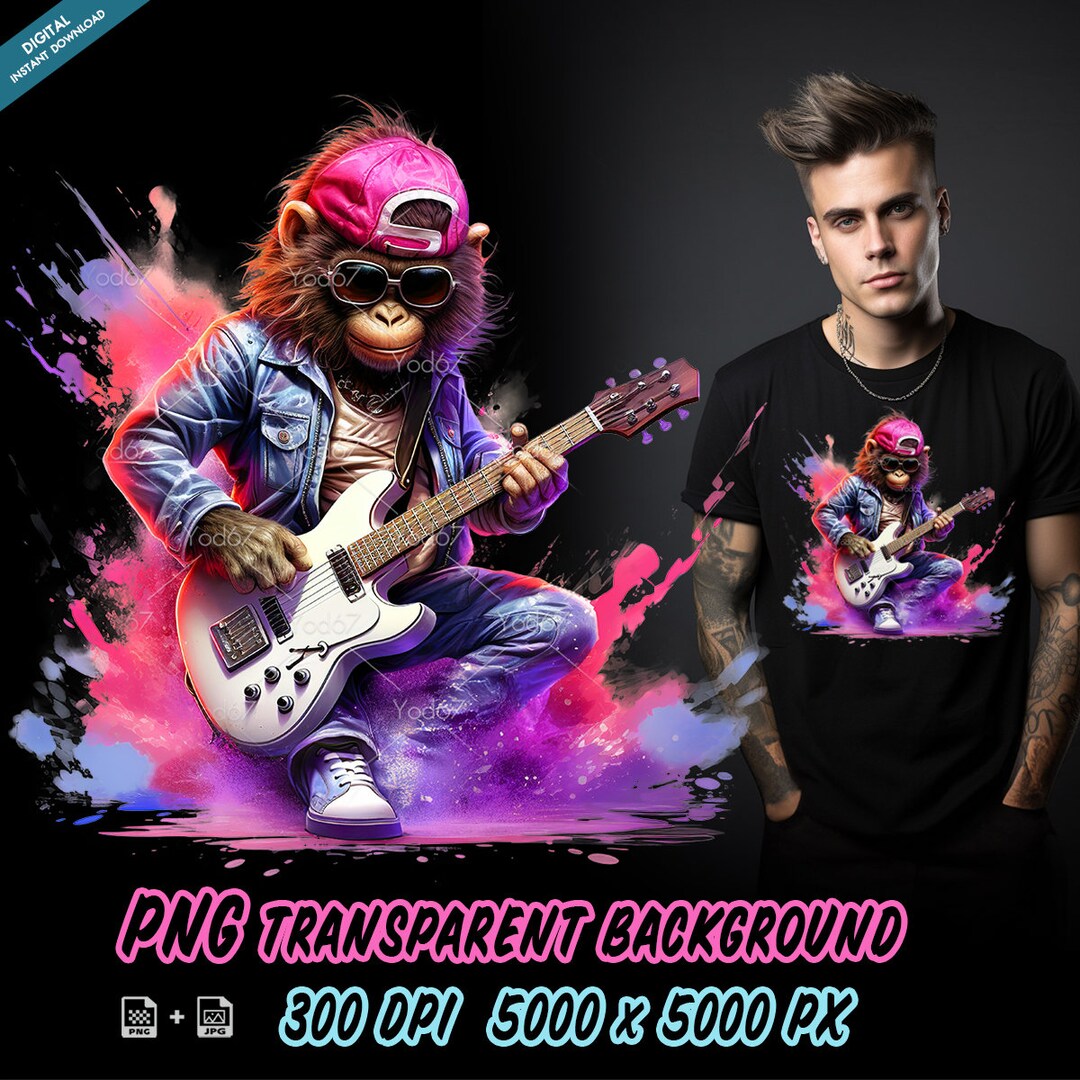 Monkey Playing Guitar for Sublimation Printing, Cool Monkey T-shirt ...