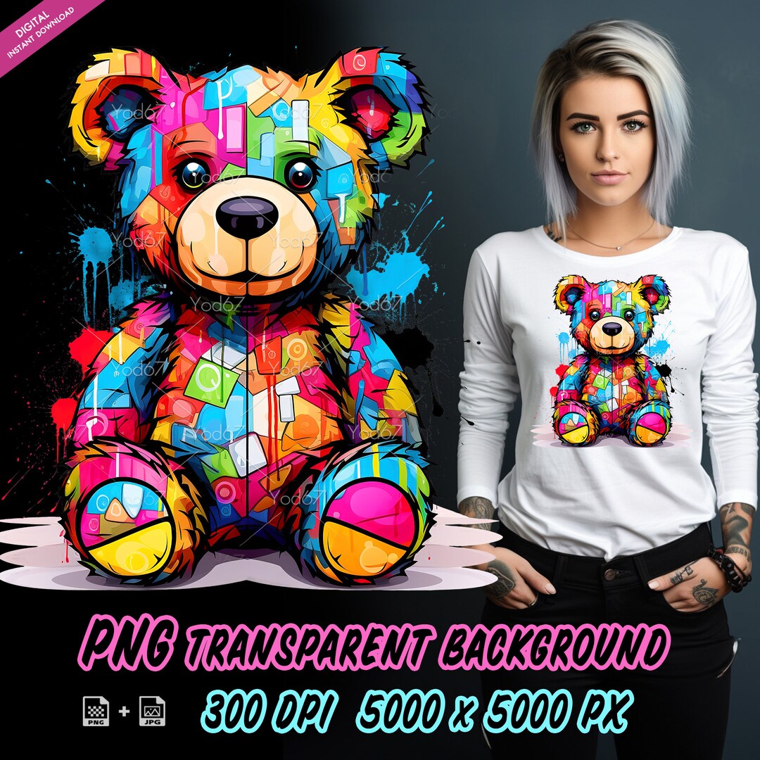 Colorful Teddy Bear for Sublimation Printing, Teddy Bear T-shirt Design ...