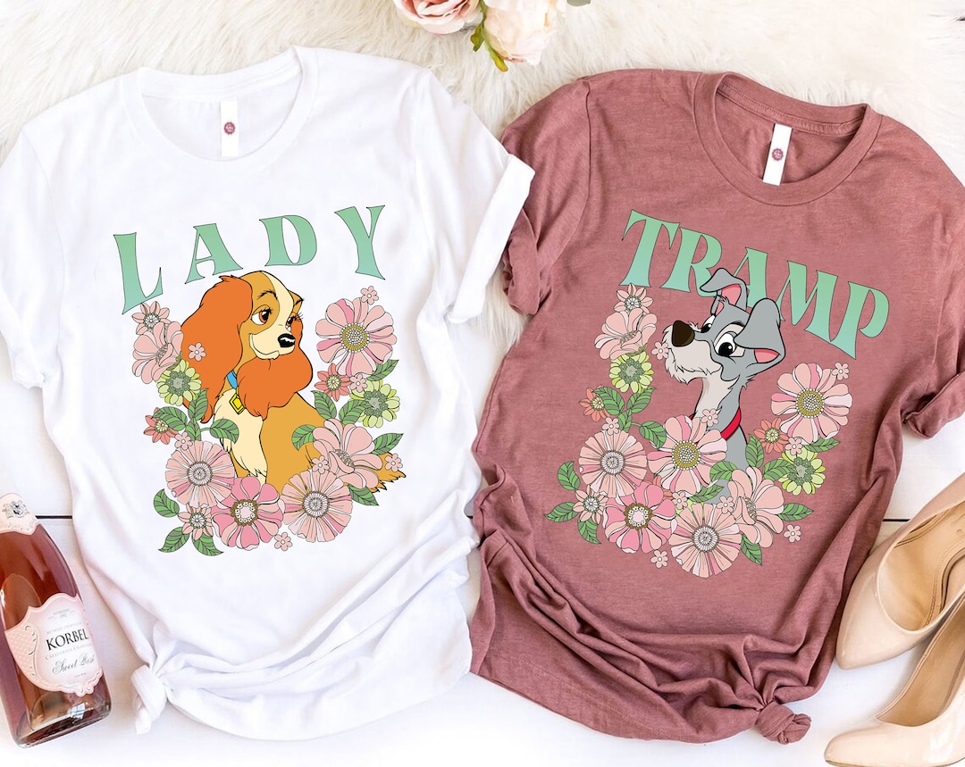 Disney Floral Lady and the Tramp Flowers Portrait T-shirt, Lady and the ...