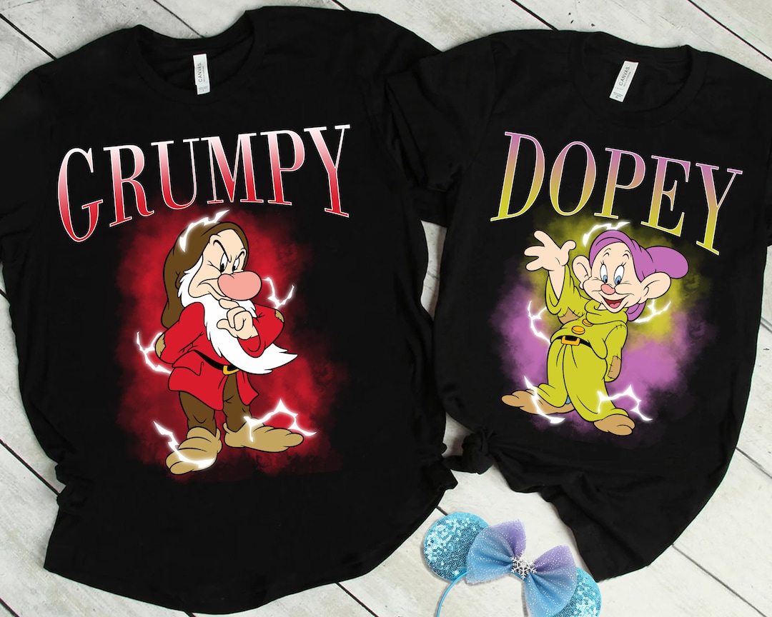 Retro Disney Grumpy and Dopey Dwarf 90s Portrait T-shirt, Family Group ...