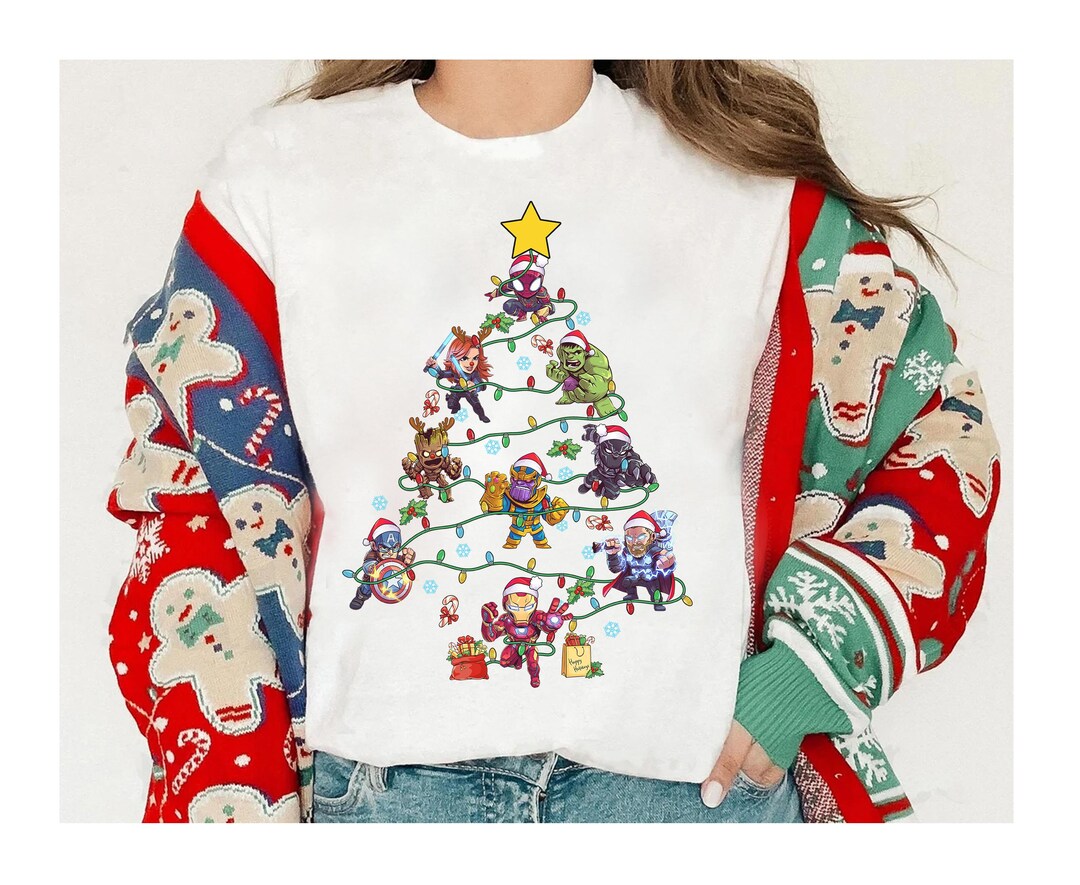Marvel Avengers Christmas Lights Tree Shirt, Spider Man Thor Hulk ...