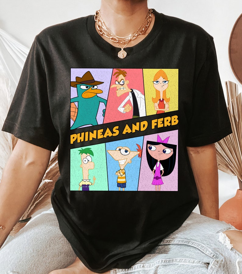 Disney Phineas and Ferb Retro 90s Group Characters T-shirt, Phineas ...