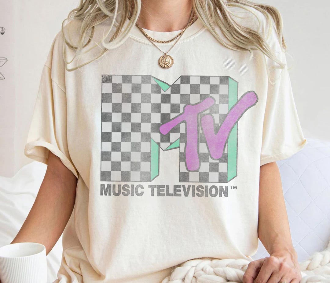 MTV Checkered Distressed Retro Logo Graphic T-shirt, Music Television ...