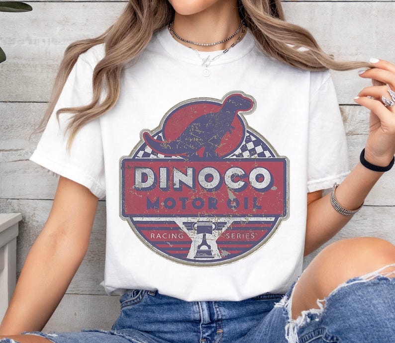 Disney Pixar Cars Dinoco Motor Oil Faded Sign T-shirt, Magic Kingdom ...