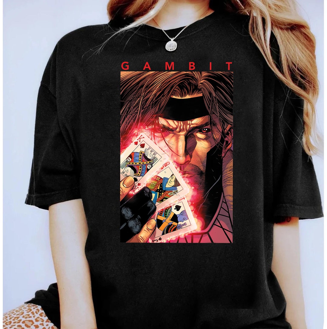 Marvel X-men Gambit Glowing Cards Graphic T-shirt, Marvel Superhero 80s ...
