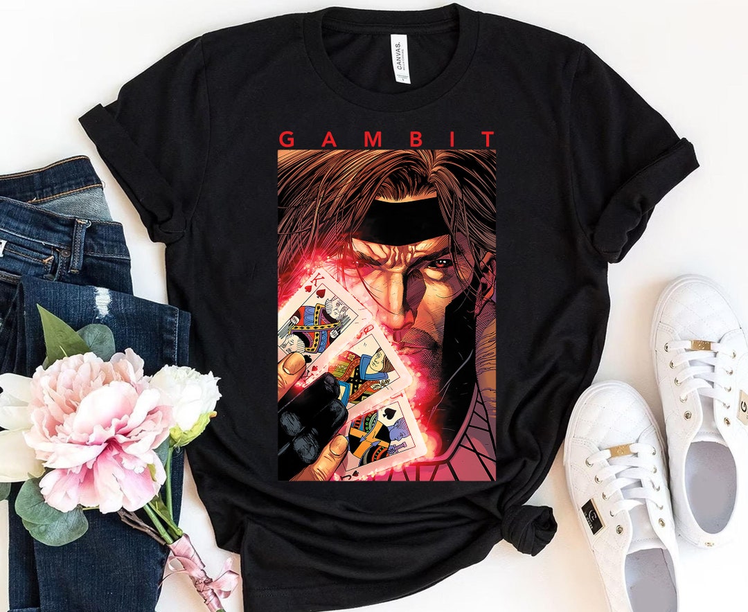 Marvel X-men Gambit Glowing Cards Graphic T-shirt, Marvel Superhero ...