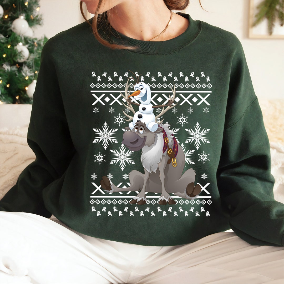 Disney Frozen Olaf Sven Riding Antlers Ugly Sweater Christmas Outfit T ...