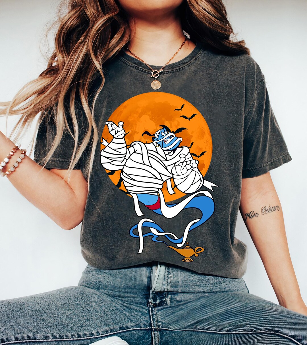 Disney Aladdin Mummy Genie Halloween Moon Shirt, Genie Halloween Shirt ...