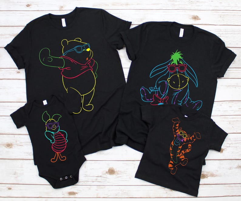 Disney Neon Winnie the Pooh Characters Shirt, Pooh Eeyore Tigger Piglet ...