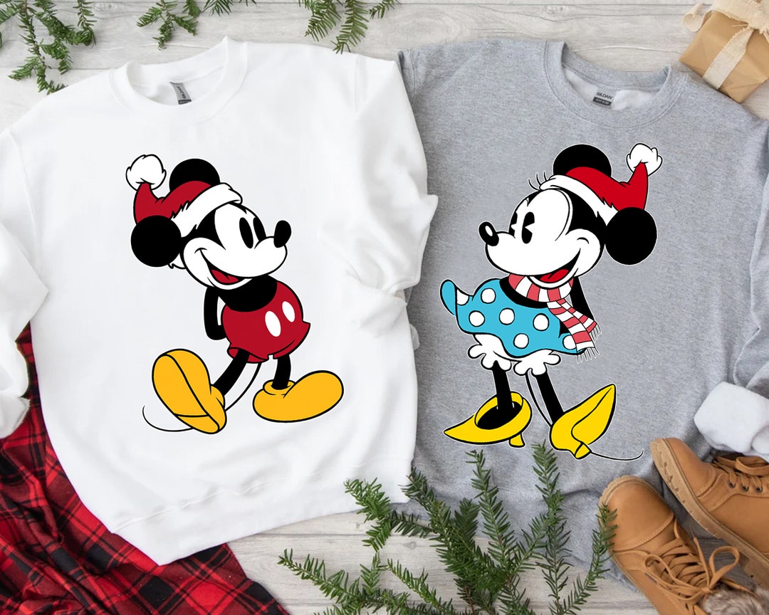 Disney Classic Mickey Mouse and Minnie Mouse Santa Holiday Shirt ...