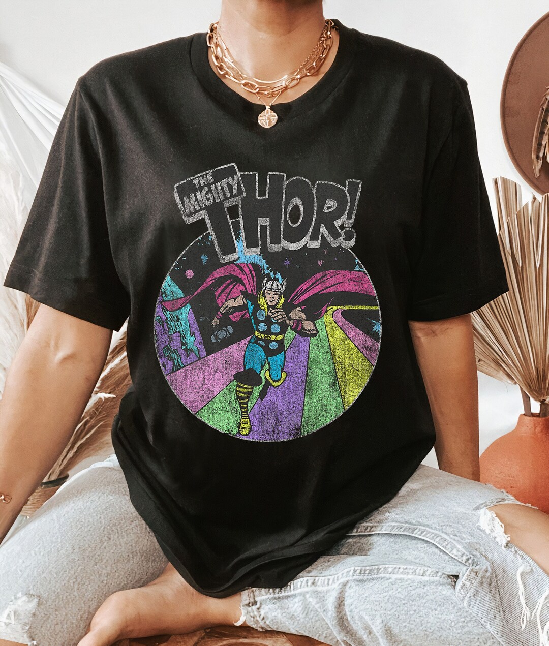 Marvel Avengers the Mighty Thor Distressed Retro Portrait T-shirt ...