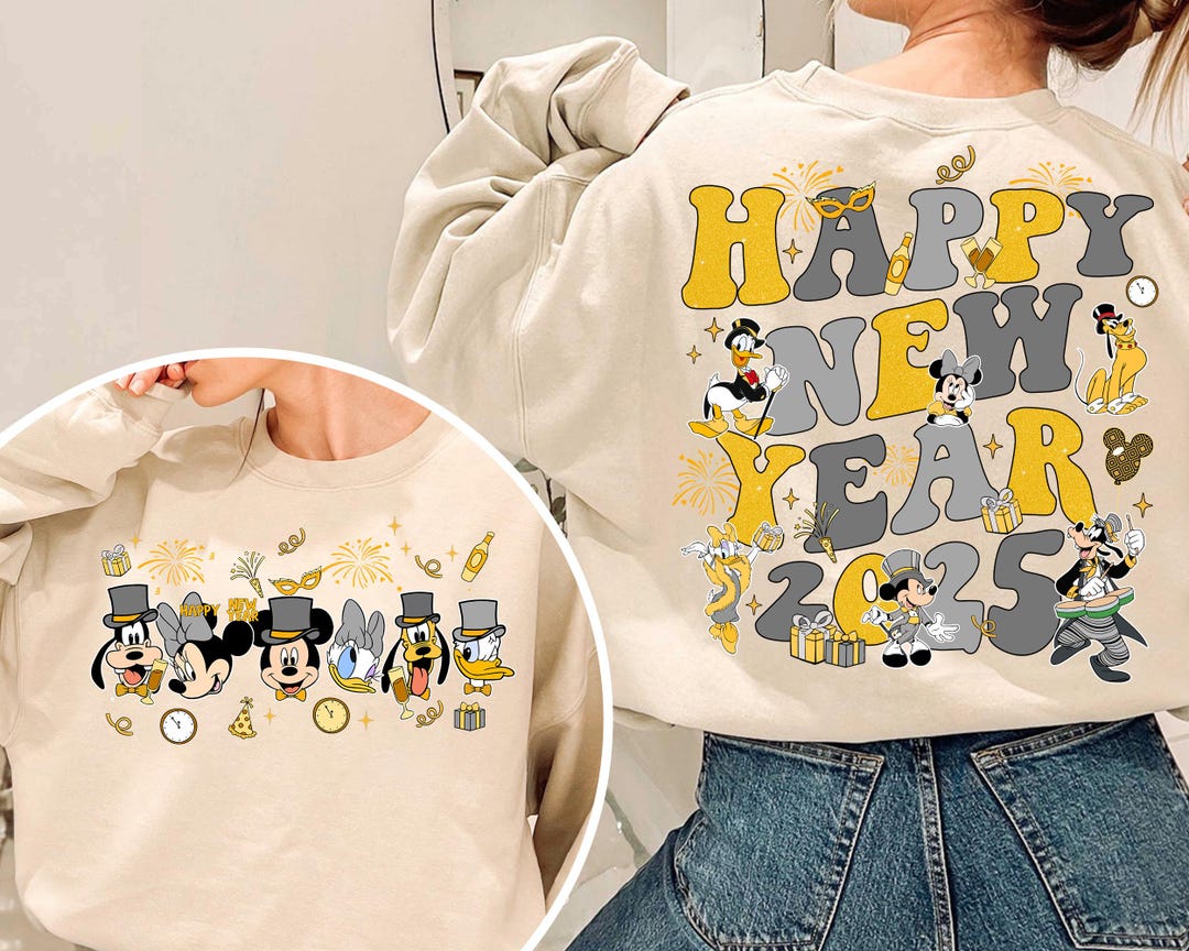 Two-sided Mickey and Friends Happy New Year Fireworks 2025 Shirt, New ...