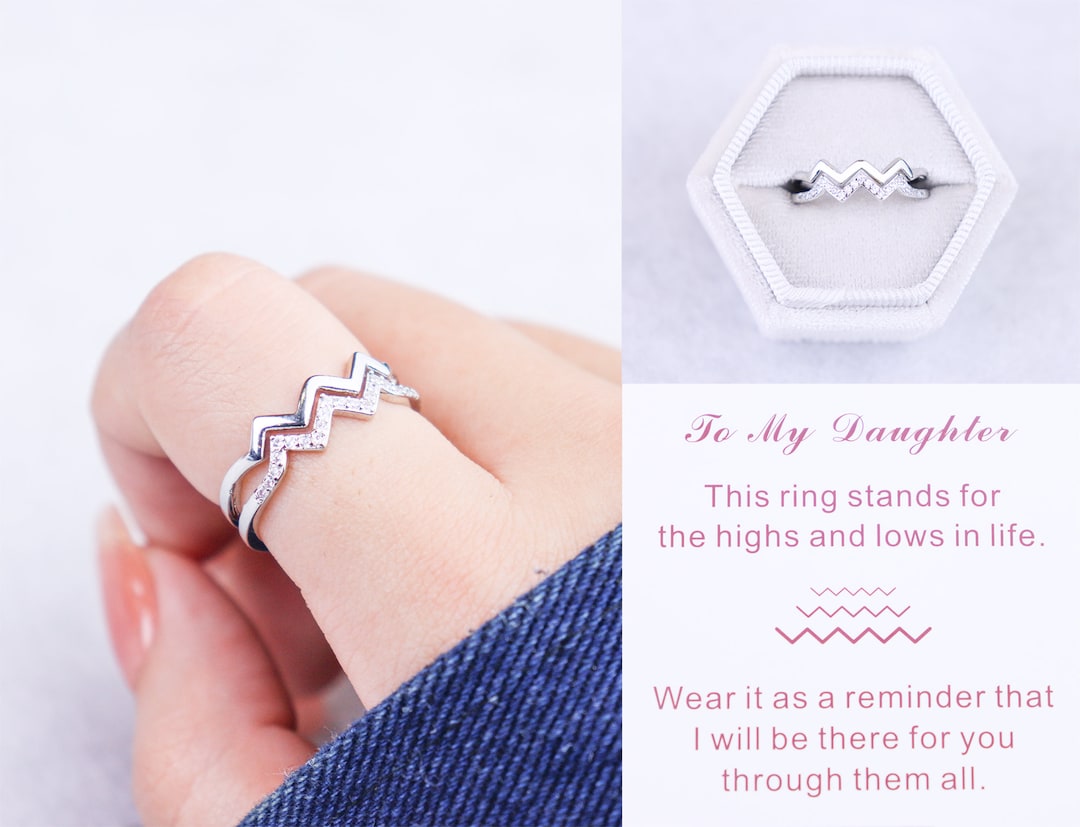 To My Mom, Highs and Lows Double Wave Ring, Sterling Silver Adjustable Ring, Back to School Gift ...