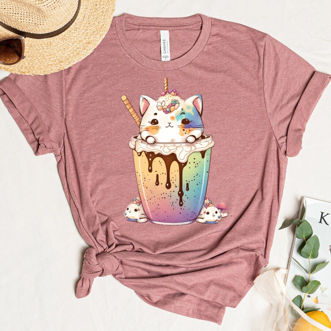 Hot Chocolate Cat Shirt, Cute Boba Tea Shirt, Kitten Boba Tea Shirt ...
