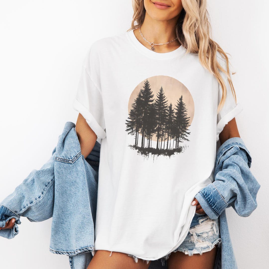 Retro Sunset Pine Trees Comfort Color Shirt, Pine Tree T-shirt ...