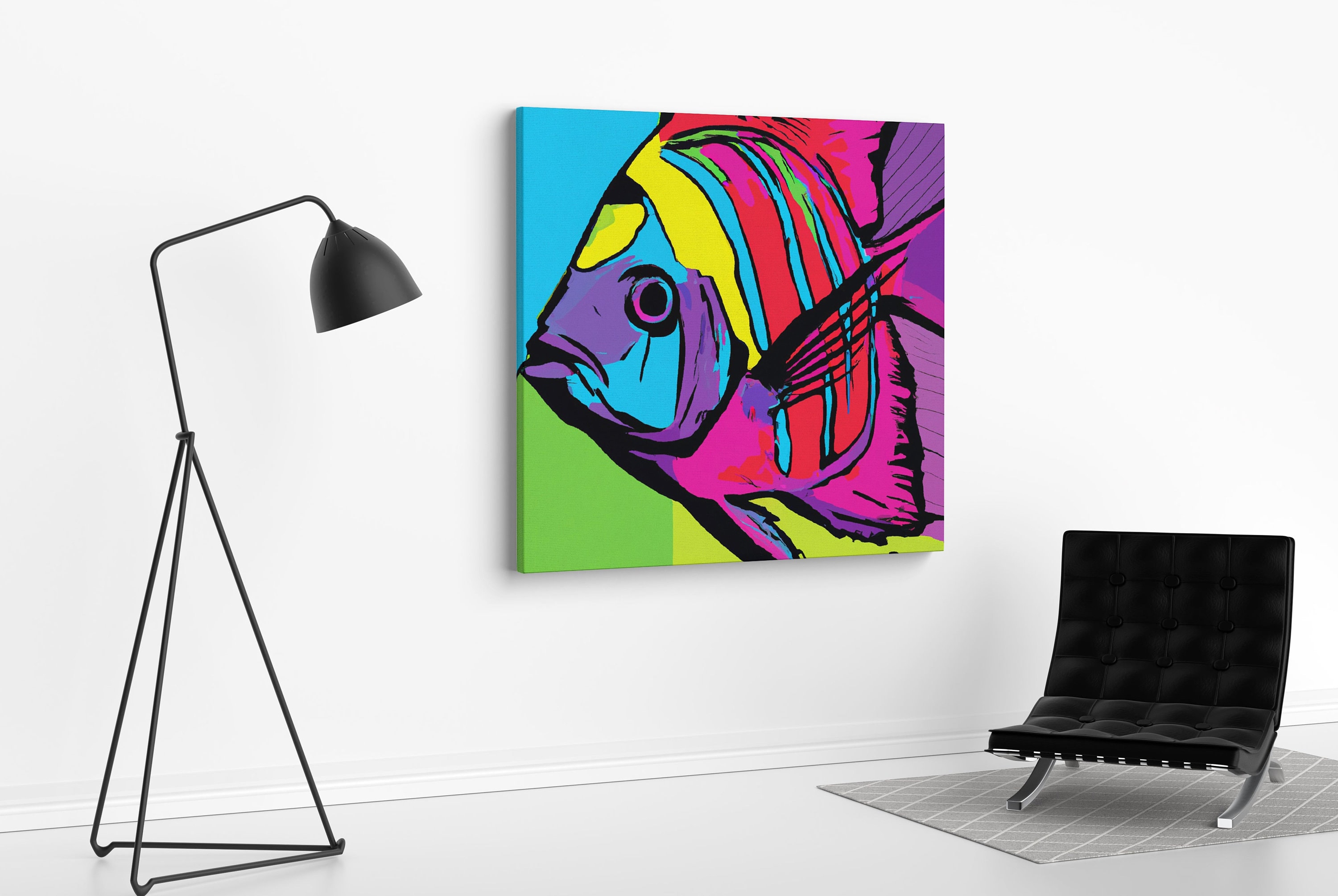 Pop Art Fish Canvas, Vibrant Aquatic Art, Ocean Wall Decor, Large ...