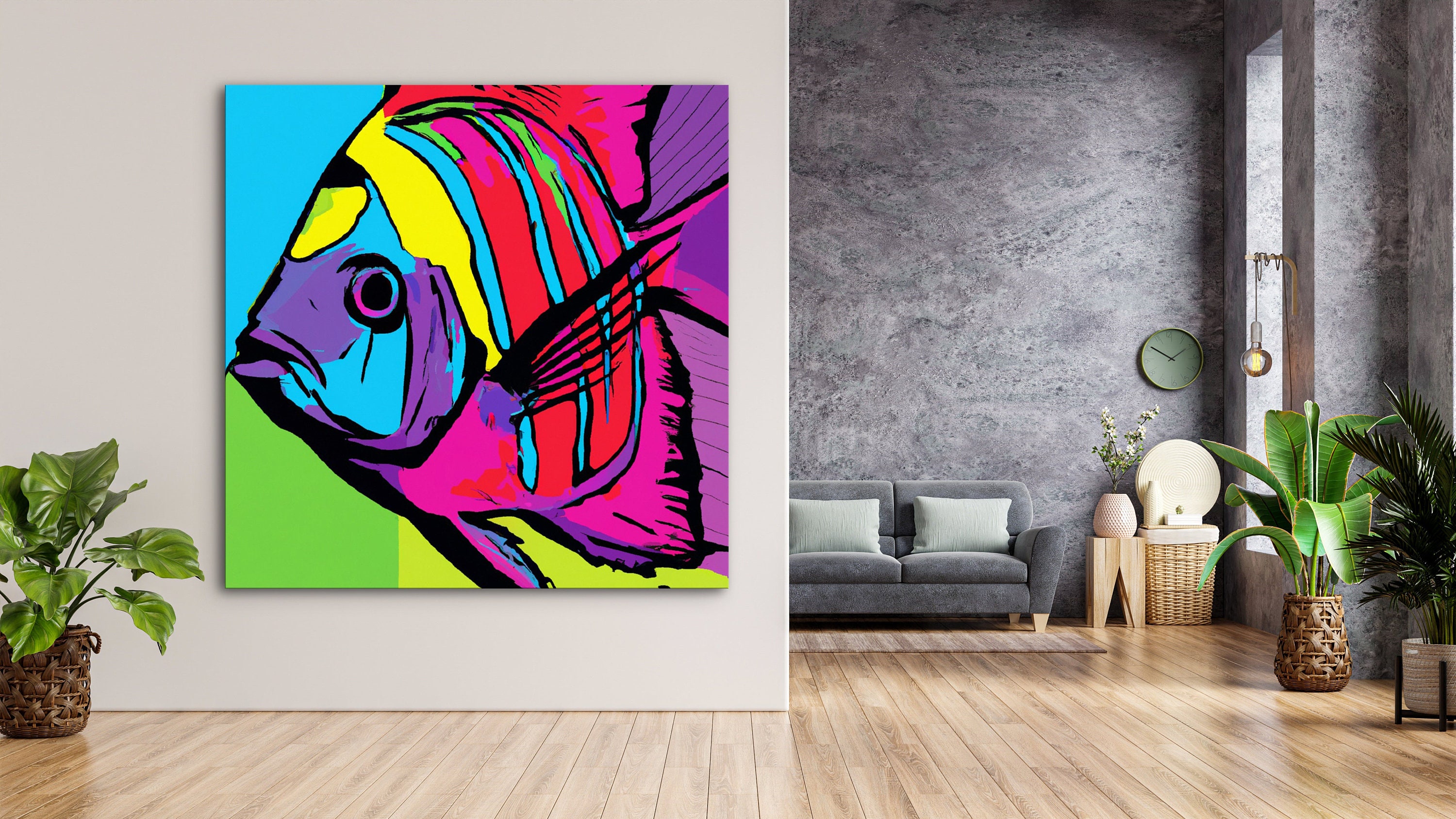 Pop Art Fish Canvas, Vibrant Aquatic Art, Ocean Wall Decor, Large ...