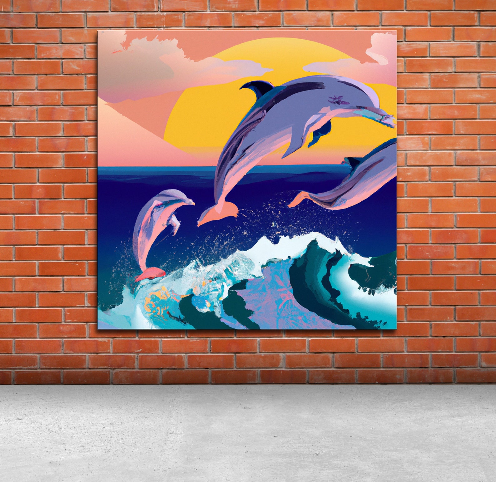 Sunset Dolphins Canvas Marine Life Art Ocean Wall Decor - Etsy