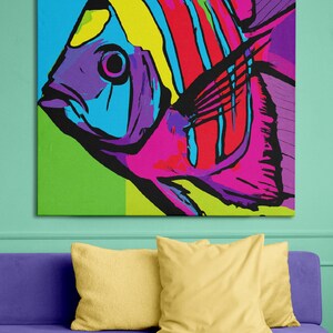 Pop Art Fish Canvas, Vibrant Aquatic Art, Ocean Wall Decor, Large ...