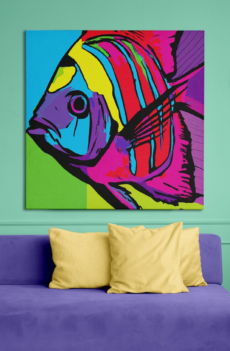 Pop Art Fish Canvas, Vibrant Aquatic Art, Ocean Wall Decor, Large ...