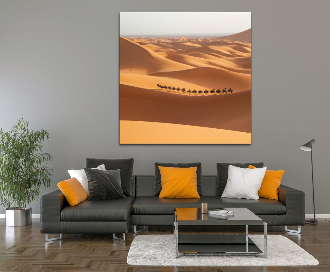 Camel Caravan Canvas, Desert Journey Art, Sahara Wall Decor, Large ...
