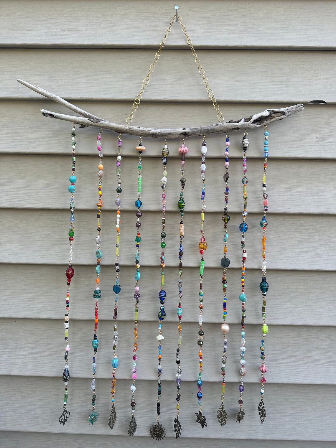 Driftwood Beaded Wall Art | Boho Beaded Wall Decor | Driftwood Sun ...