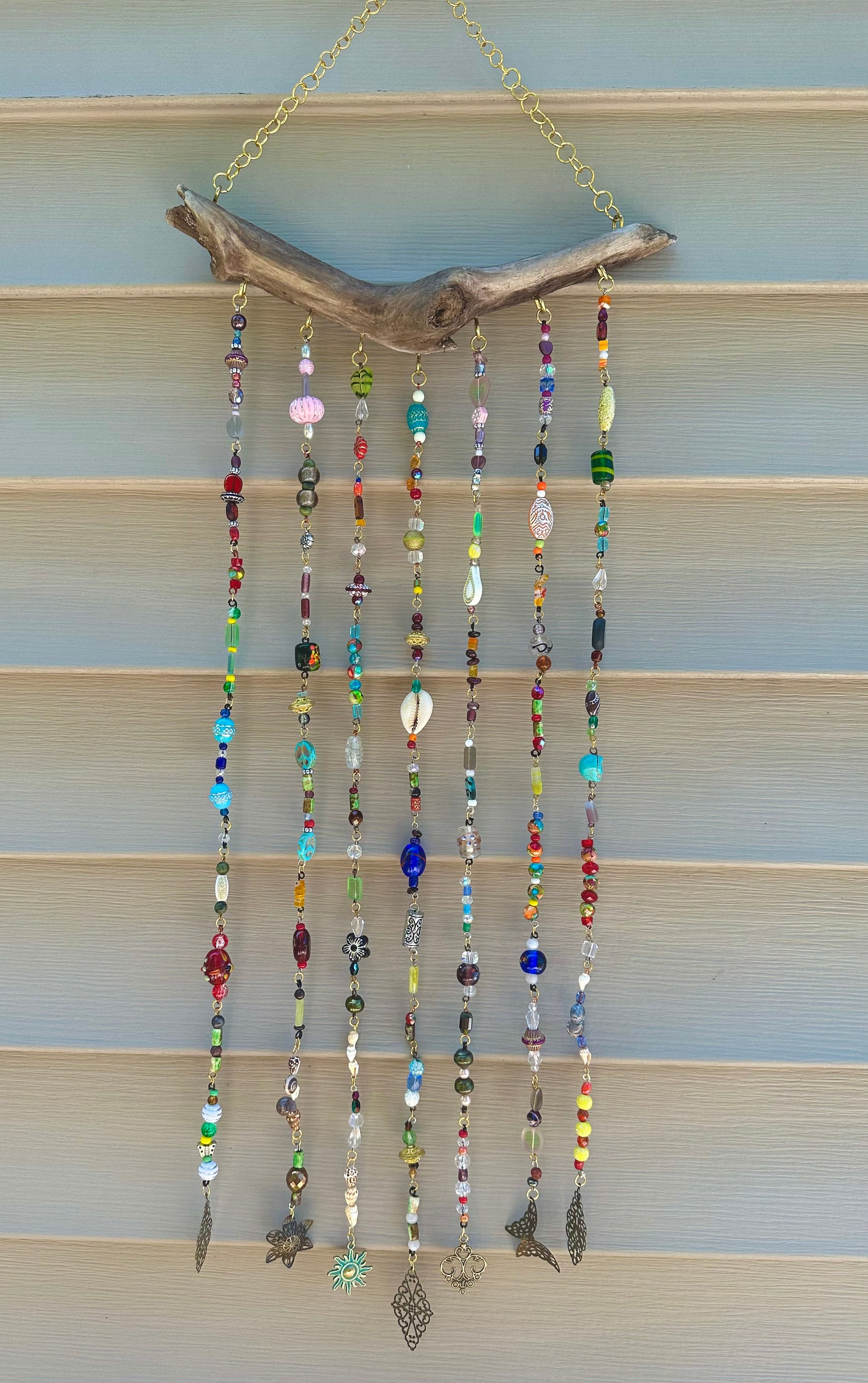 Driftwood Beaded Wall Art | Boho Beaded Wall Decor | Driftwood Sun ...