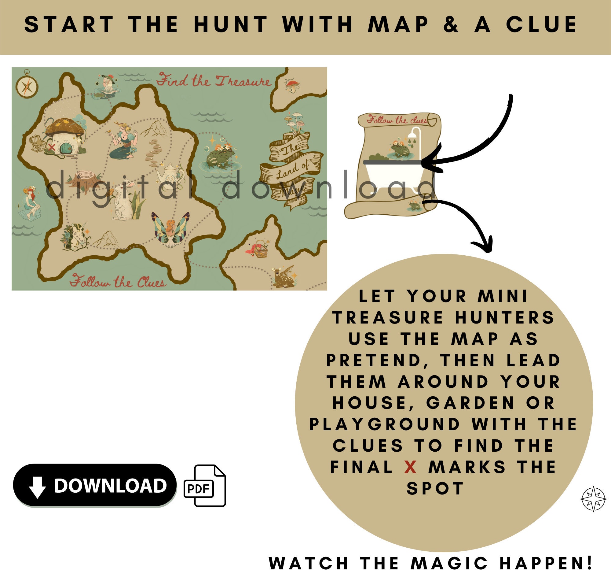 Fairy Treasure Hunt Map & Clues, Digital Download, Treasure Map for ...