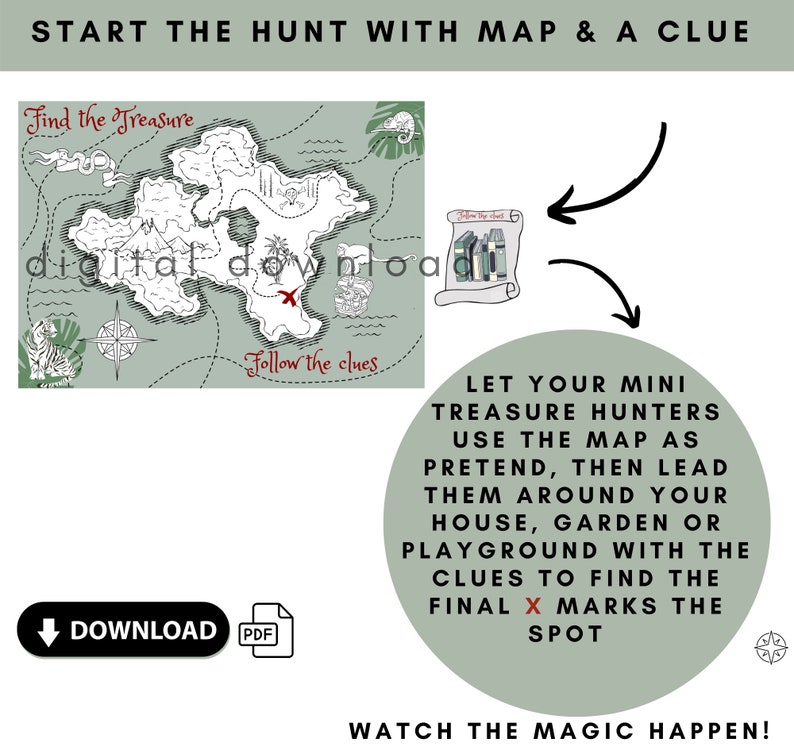 Jungle Treasure Hunt Map & Clues, Digital Download, Kids Game, Kids ...
