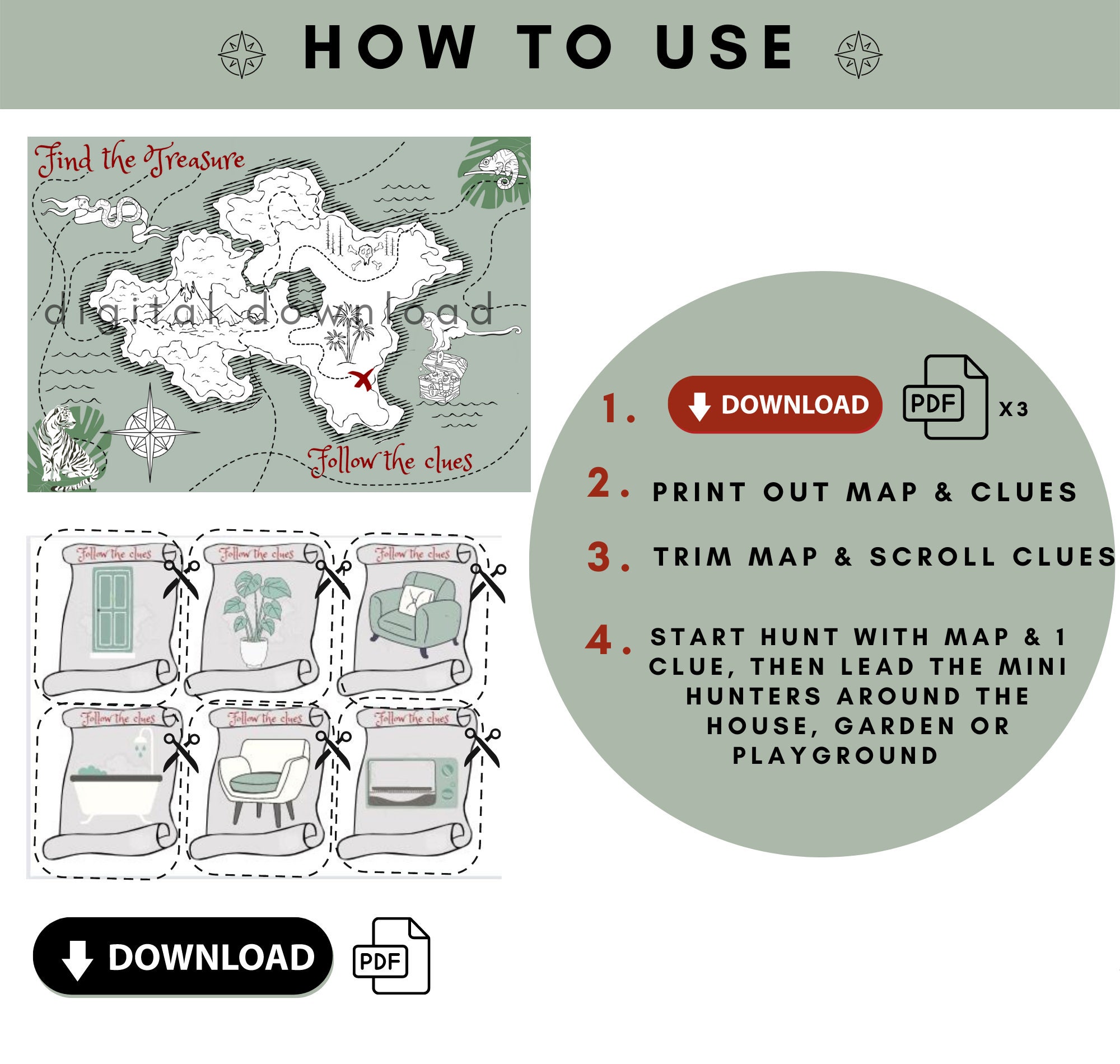 Jungle Treasure Hunt Map & Clues, Digital Download, Kids Game, Kids ...