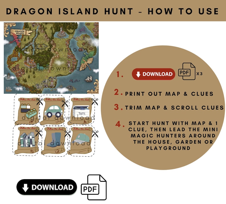 Fantasy World Kids Treasure Map & Clues, Digital Download, Treasure Map ...