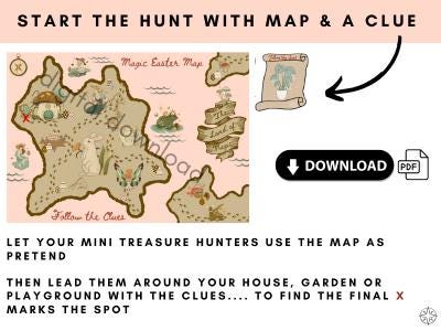 Easter Pink Treasure Hunt Map & Clues for Kids, Easter Egg Hunt ...