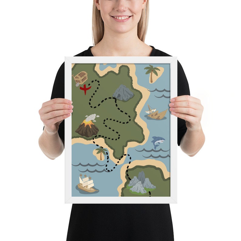 Framed Treasure Map Poster, Kids Wall Art, Treasure Hunt Wall Map ...
