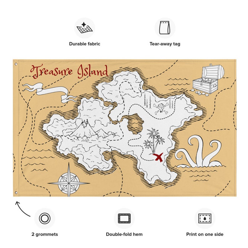 Treasure Map Wall Flag, Magical Kids Art Bedroom or Party Wall ...