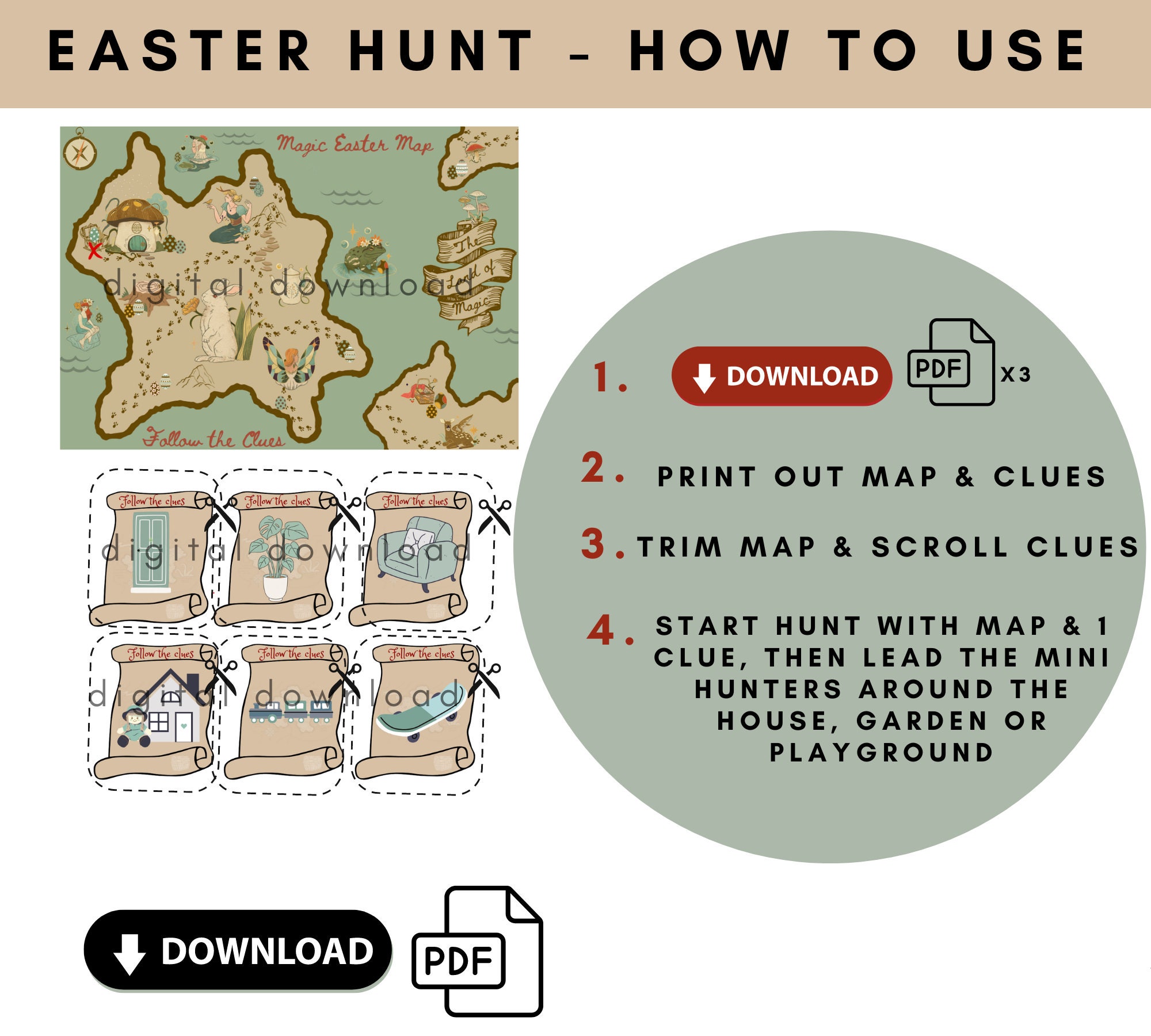 Easter Treasure Hunt Map & Clues for Kids, Easter Egg Hunt, Treasure ...