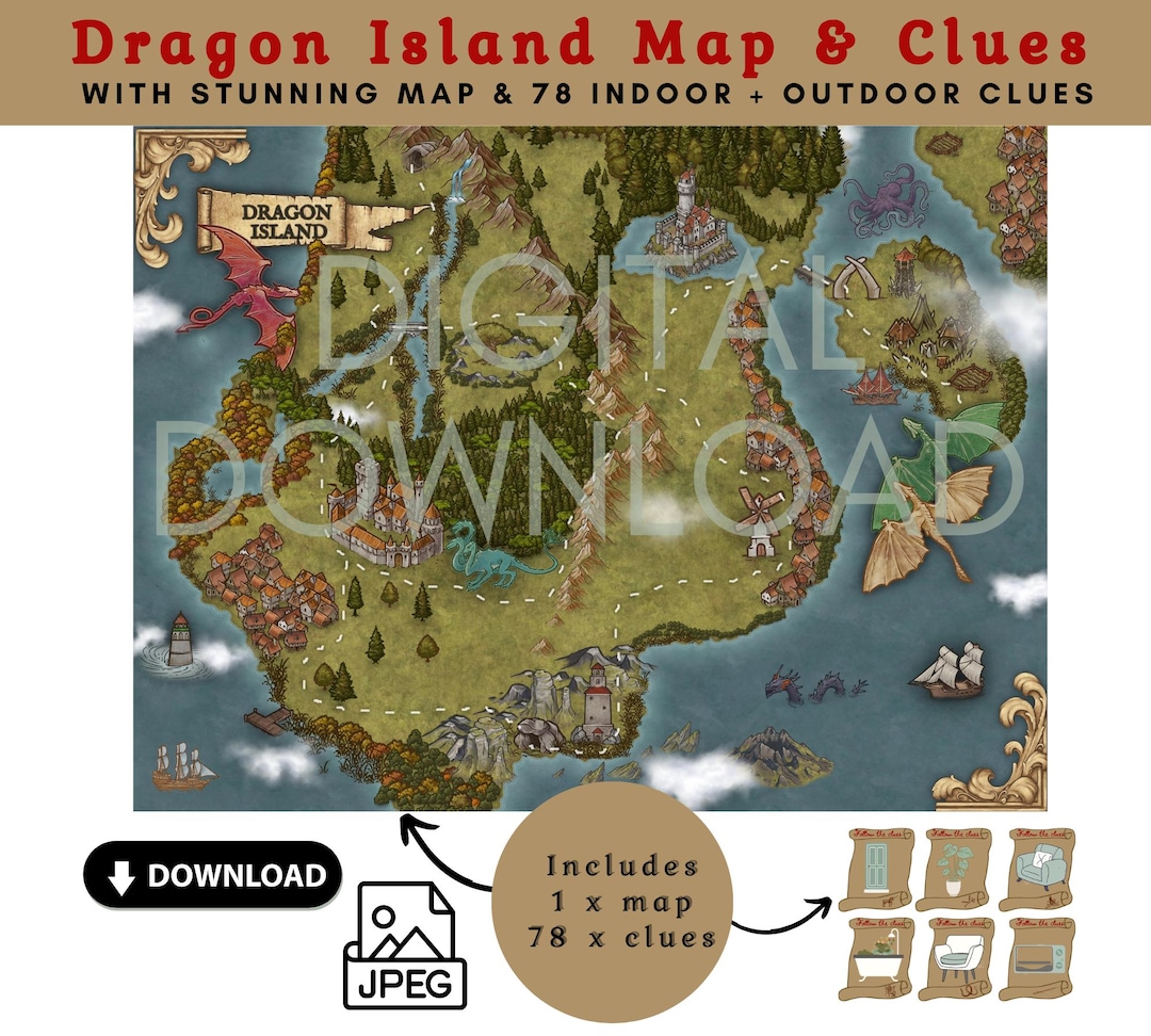 Dragon Island Treasure Map & Clues, Digital Download, Treasure Map for ...