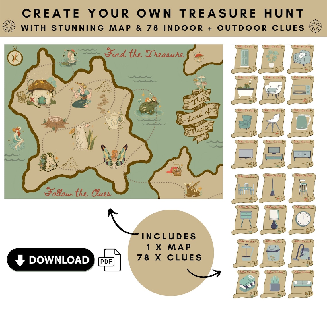 Fairy Treasure Hunt Map & Clues, Digital Download, Treasure Map for ...