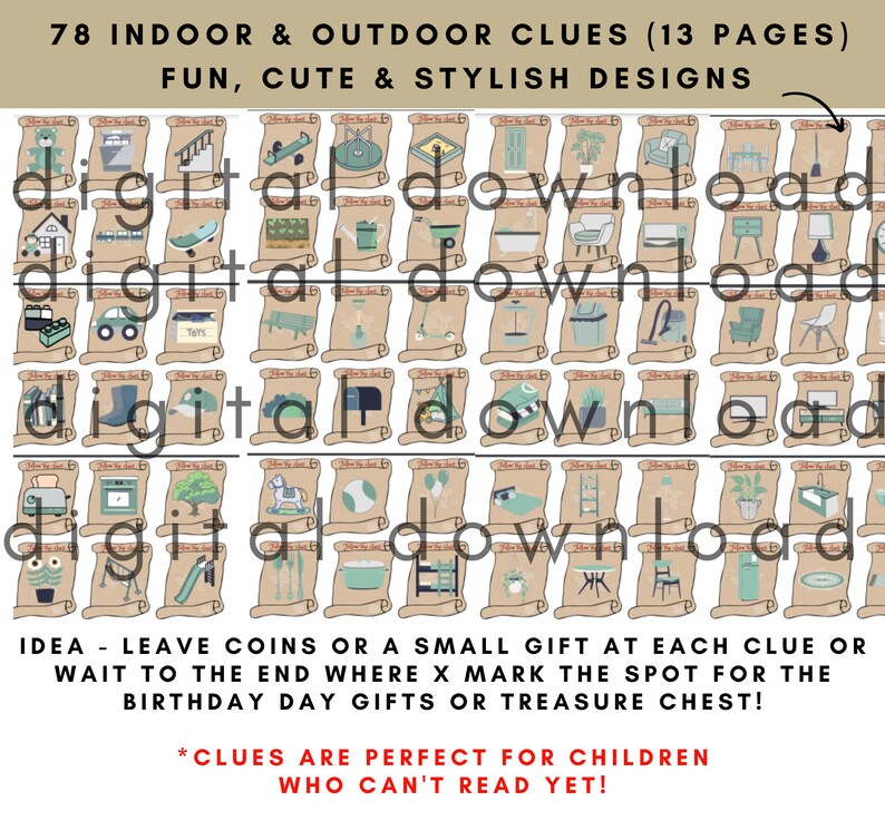 Pirate Treasure Hunt Map & Clues, Digital Download, Treasure Map for ...