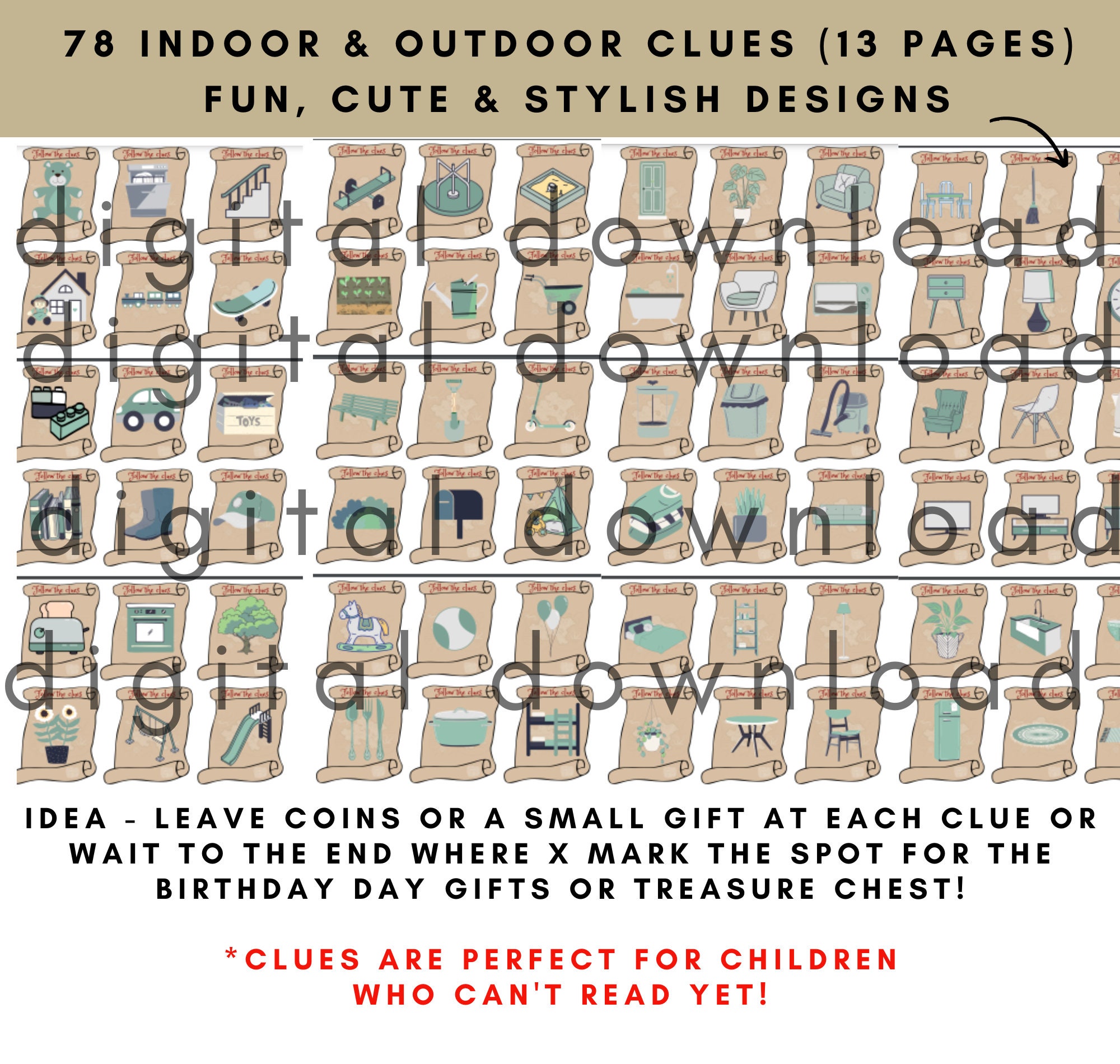 Pirate Treasure Hunt Map & Clues, Digital Download, Treasure Map for ...