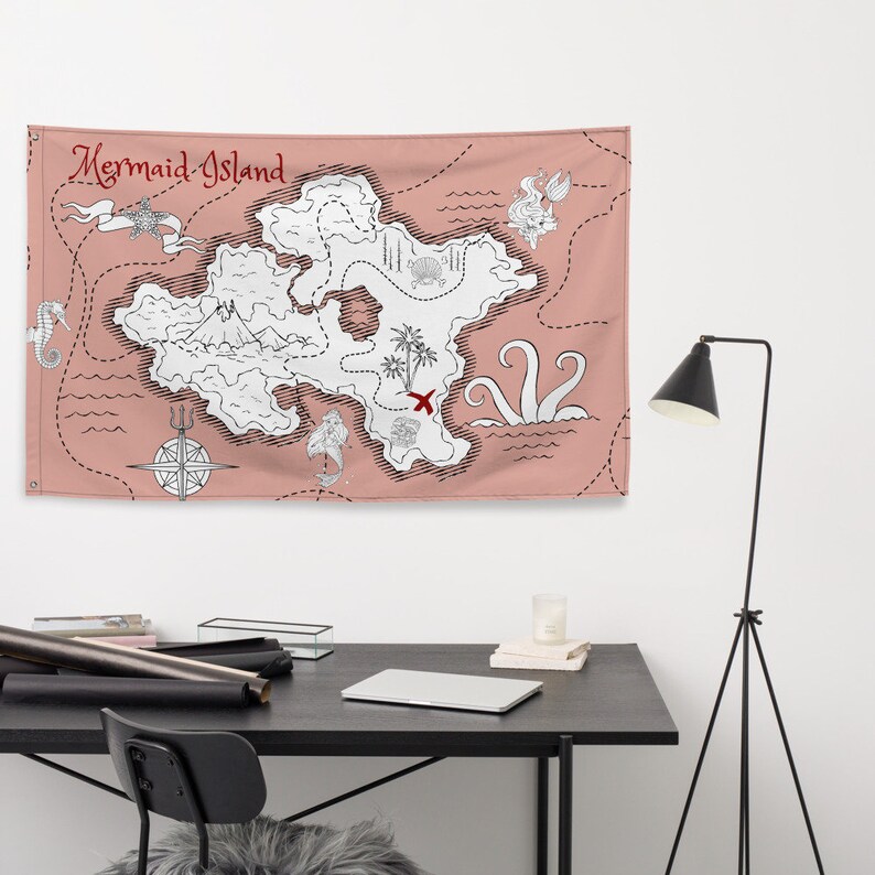 Mermaid Treasure Map Wall Flag, Magical Kids Art Bedroom or Party Wall ...