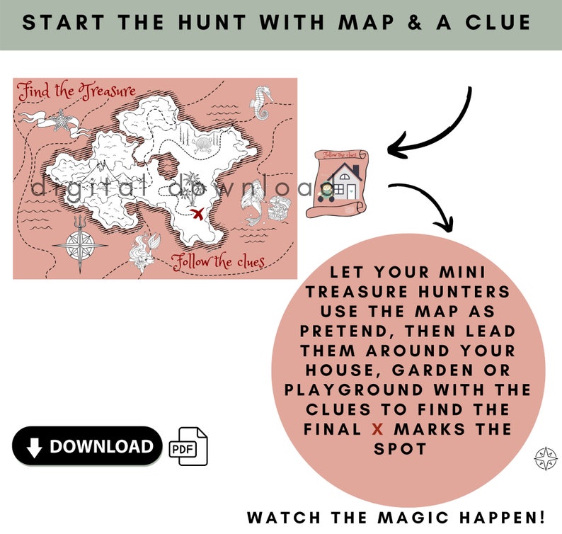 Mermaid Treasure Hunt Map & Clues, Digital Download, Treasure Map for ...