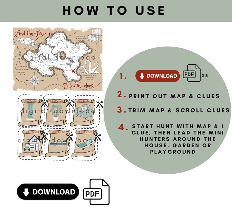 School Holiday Pirate Map & Clues, Digital Download, Kids Game, Kids ...