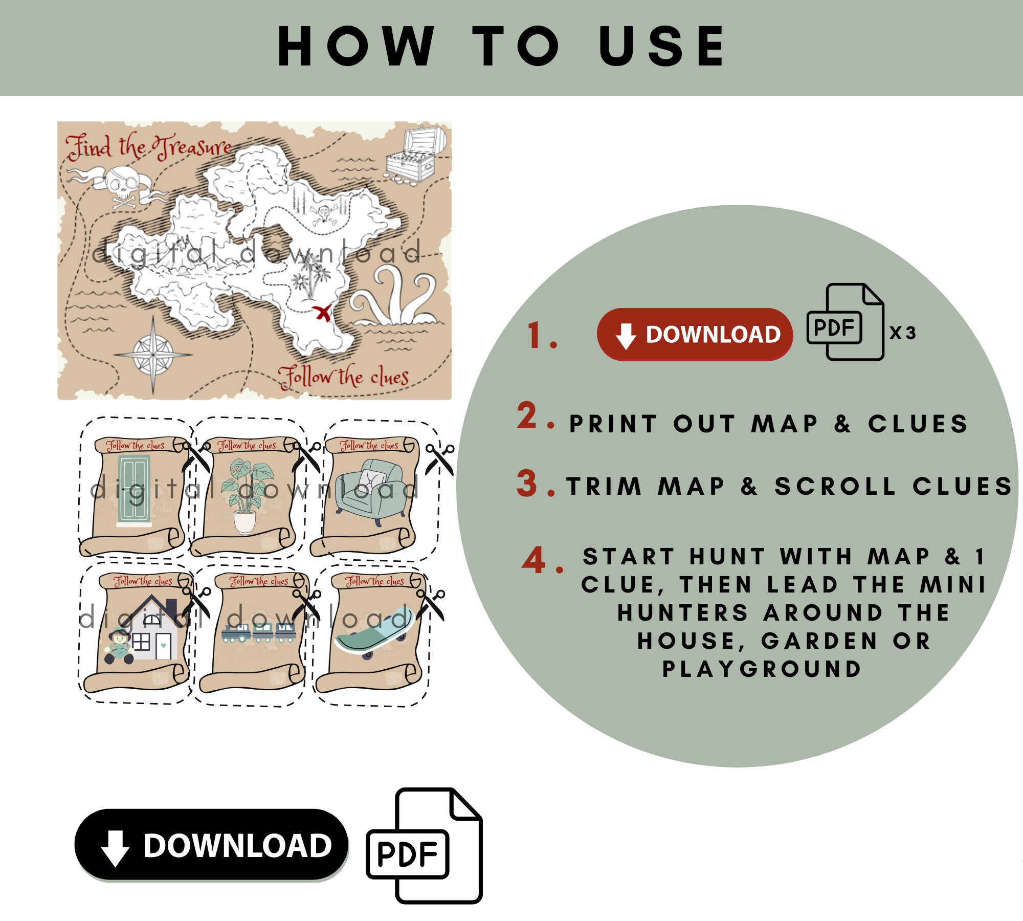 Pirate Treasure Hunt Map & Clues, Digital Download, Treasure Map for ...