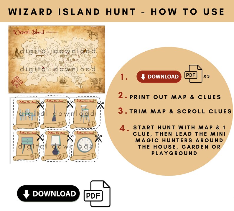 Wizard Treasure Hunt Map & Clues, Digital Download, Magical Kids Game ...