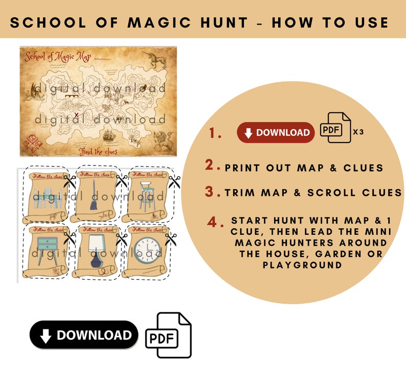School of Magic Treasure Hunt Map and Clues, Digital Download, Magical ...